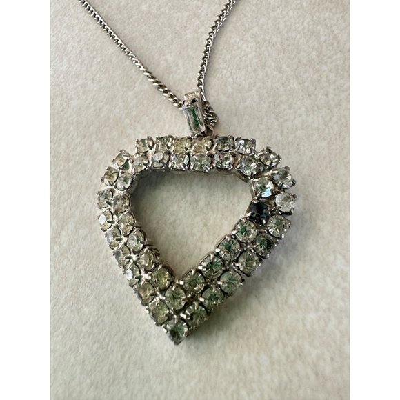 Jewelry | Vintage Mcm 195s Silver Tone Rhinestones Heart Drop Pendant ...